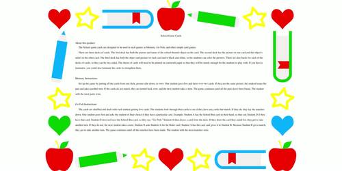 School Game Cards for Memory Go Fish and Matching Games | TPT