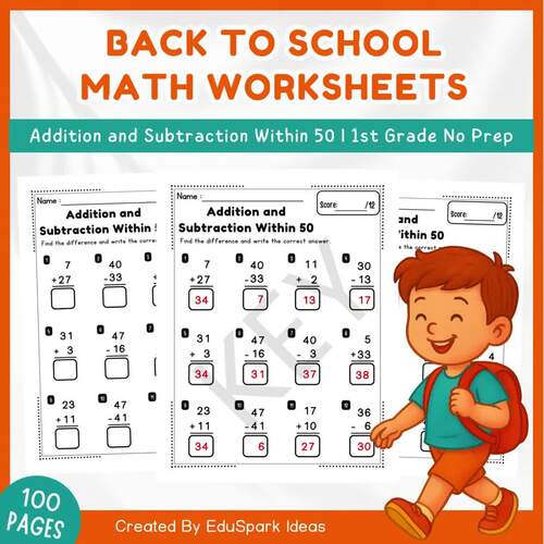 Back to School Math Worksheets | Addition and Subtraction Within 50 ...