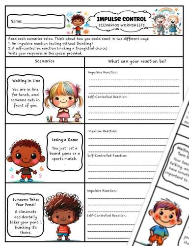 Self Control Activities: Impulse Control Scenarios Worksheets | TPT
