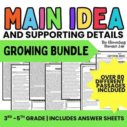 GROWING BUNDLE Main Idea Supporting Detail Graphic Organizer 3rd 4th 5th