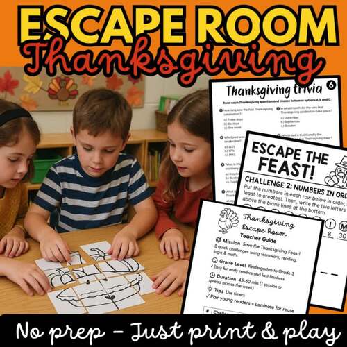 Thanksgiving Escape Room | Fun Printable Activities | K-3 | No Prep