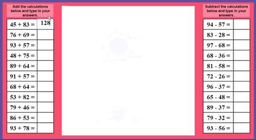 Mystery Digital Pixel Art NO PREP - Beach 2-digit Addition and Subtraction