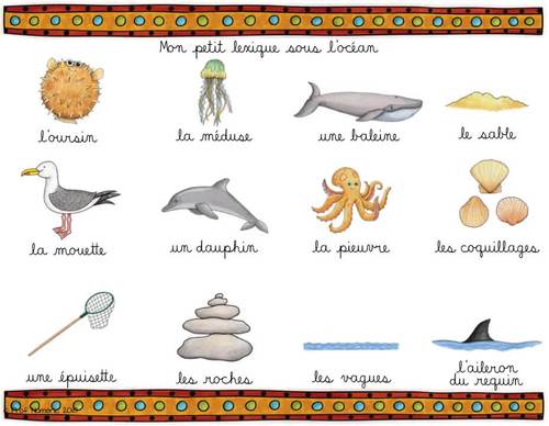 FRENCH VOCABULARY CARDS SOUS LA MER - Mots de vocabulaire - script et ...