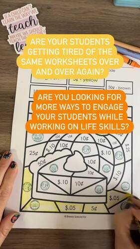 Thanksgiving Money Identification and Next Dollar Up Math Color by Code