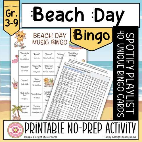 Beach Day Music Bingo Game for Middle School with Spotify Playlist ...