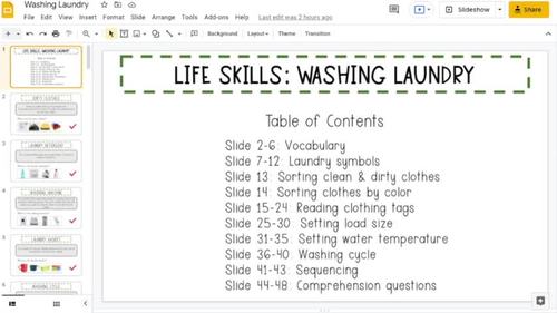 Washing Laundry for Special Education Life Skills class Google Slides™