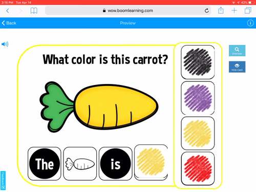 NO PRINT Colorful Things: Carrots BOOM Language Cards #distancelearning