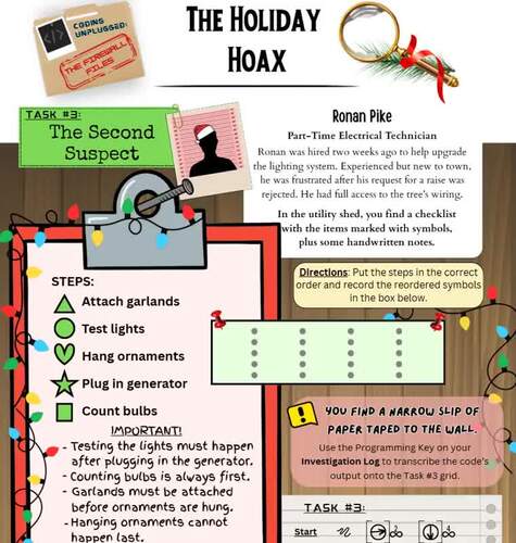 Holiday Mystery ESCAPE ROOM Style Activity- 12 Offline Programming ...