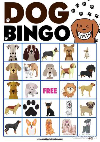 Dog Bingo For Kids, Dog Bingo Birthday Party, Dog Classroom Bingo Game