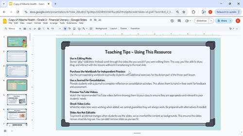 Google Slides Lessons - Alberta Health - Grade 3 - Financial Literacy Unit