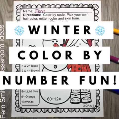 Winter Division Color By Number Worksheets by Fern Smith's Classroom Ideas