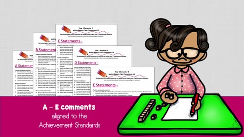 Australian Curriculum Year 1 Maths Report Card Comments - Semester 2