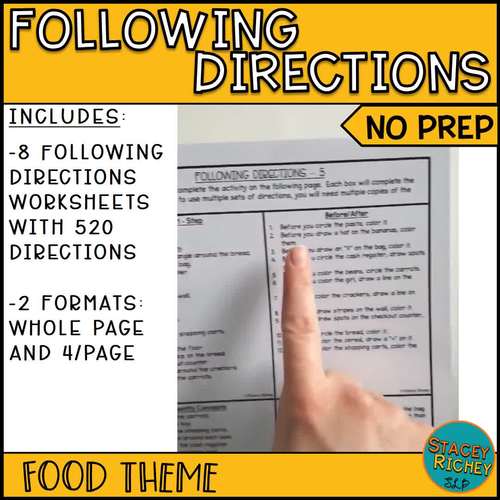 Food Theme Speech Therapy Following Directions Printable Worksheets