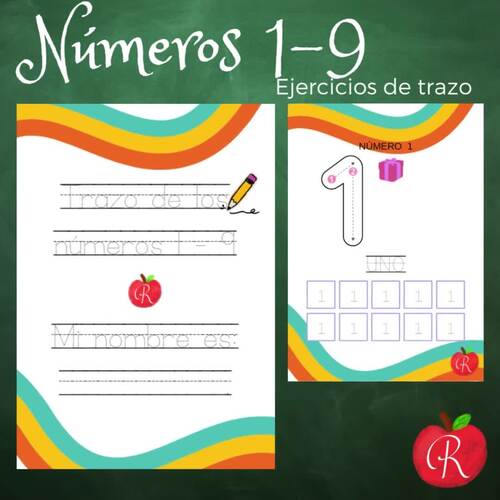 Mini libro para trazo de números 1-9 con ilustraciones representativas