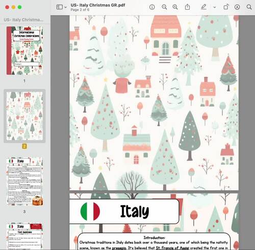 Christmas Around the World || Italy || Reading Comprehension Packet