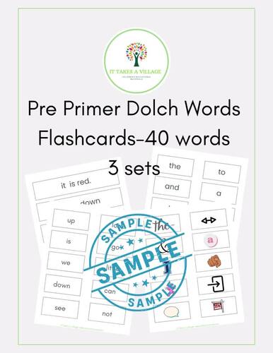 Pre-Primer Dolch words flashcards set(40 words) | TPT