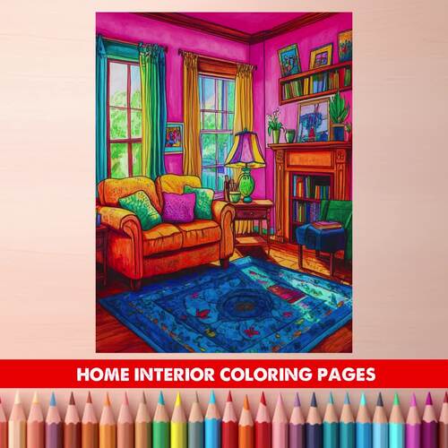 50 Home Interior Coloring Pages - Kids & Adults Holiday Activity by ...