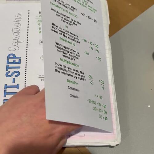 Algebra 1 - Solving Multi-Step Equations Interactive Notebook Foldable