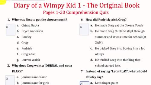 Diary of a Wimpy Kid Bundle - Books 13-16 - Comprehension Quiz Distance ...