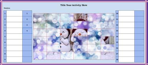 Cute Snowmen BLOCK Puzzle - Google Sheets Digital Mystery Picture Template