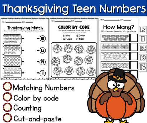 Thanksgiving Teen Numbers | Thanksgiving Counting 11-20 | TPT