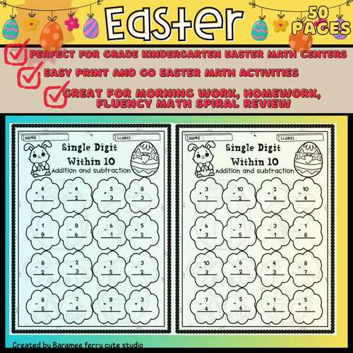 Easter Single Digit Mixed Addition and Subtraction within 10 Math ...