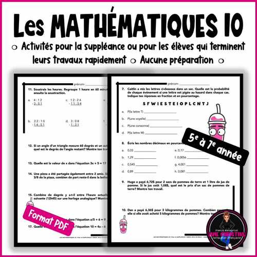 Les mathématiques 10 I Pour la suppléance I French Math Activities