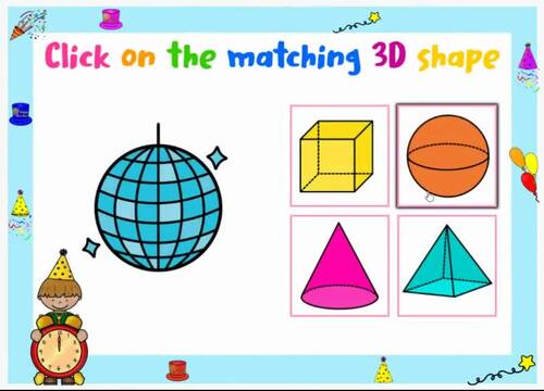 New Year 2025 Math 3D Shape Match Boom Cards Digital Math Centers
