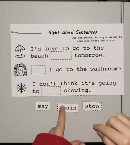 sight words: cut and paste sight word sentences by Keeping up with cb