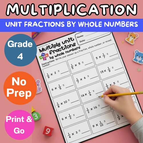Multiply Unit Fractions by Whole Numbers Worksheets | Grade 4 Fractions ...
