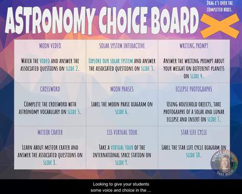 Astronomy Digital Choice Board by Science Lessons That Rock | TPT