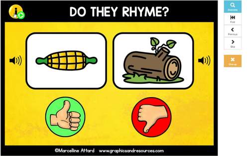 RHYMING WORDS PICTURES BOOM CARDS PHONOLOGICAL AWARENESS ACTIVITY ...