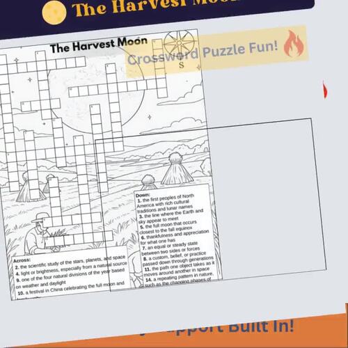 The Harvest Moon Puzzle Pack (Grades 4–7), Reading, Vocabulary & Puzzles