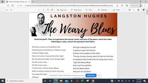 Harlem Renaissance Poetry Activity Pack Worksheets by ClassActsWithRags