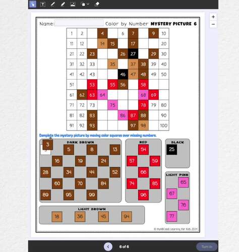 100s Chart Color by Number Code Valentine's Day Day Math Mystery Pictures