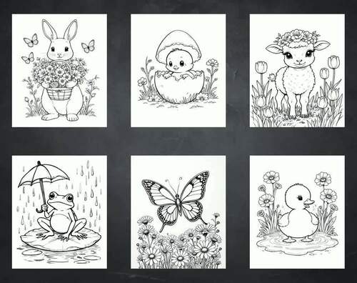 Springtime Animals Kawaii Coloring Pages - Adorable Critters | TPT