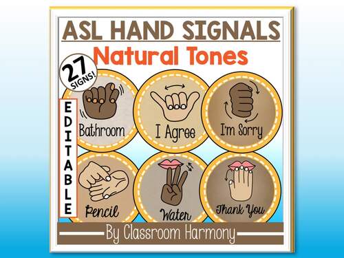 ASL Classroom Hand Signals: Natural Tones Sign Language Editable Posters