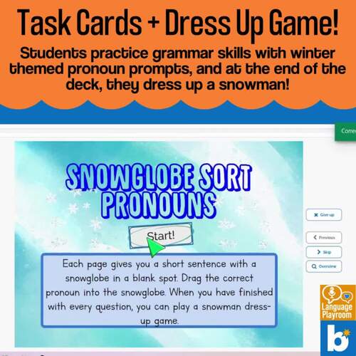 Pronoun Forms Winter Snowman Game BOOM CARDS Task Cards for Speech Therapy