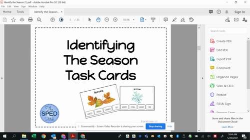 Seasons Identification Task Cards for Autism and Special Education