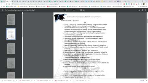 The Princess Bride: Chapter Questions: Answer Key Included | TPT