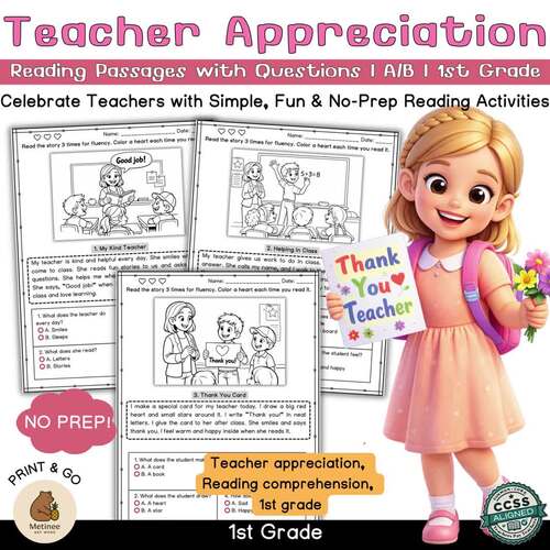 Teacher Appreciation Reading Passages with Questions | A/B | 1st Grade