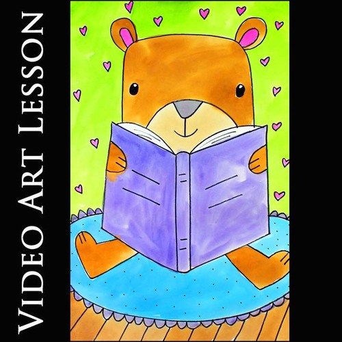 READING BEAR Art Lesson | BACK TO SCHOOL Directed Drawing & Painting ...