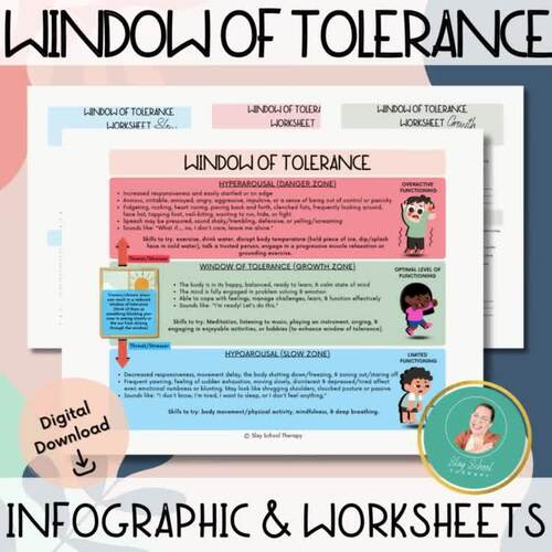 Window of Tolerance Infographic, Worksheets, Hyperarousal, Hypoarousal