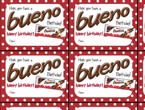 Kinder Bueno Chocolate Birthday Gift Tag- Hope you have a Bueno Birthday!