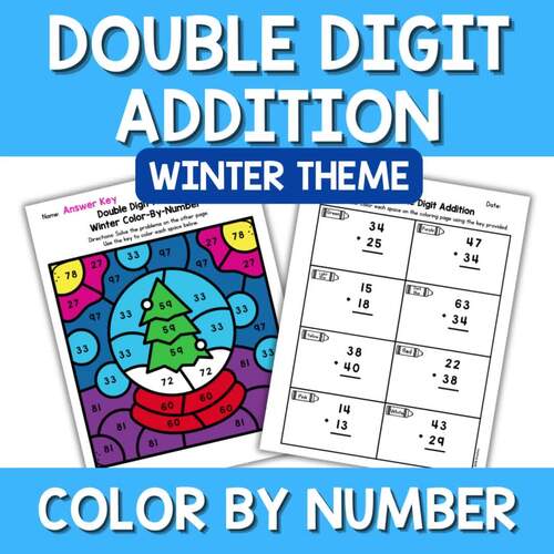 Winter Double Digit Addition Color by Number with regrouping fun 2 ...