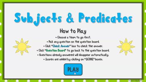 Subjects and Predicates Team Game by CarolJ Creations | TPT