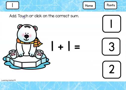 Add Doubles and Doubles Plus One Winter Polar Bears for Google Classroom™