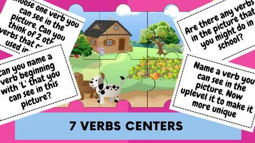 Verbs Center Activity and Verbs Question Cards for Language Revision