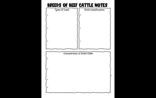 Breeds of Beef Cattle Note Taking Guide by Ag Ed Tips and Tricks
