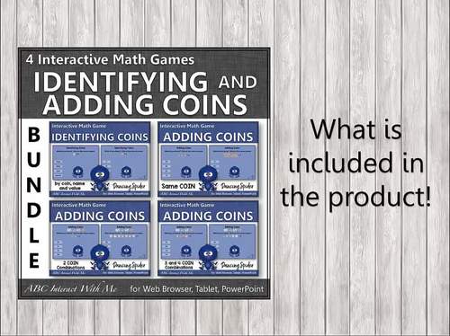Identifying and Adding Coins Interactive Math Games BUNDLE {Dancing Spider}